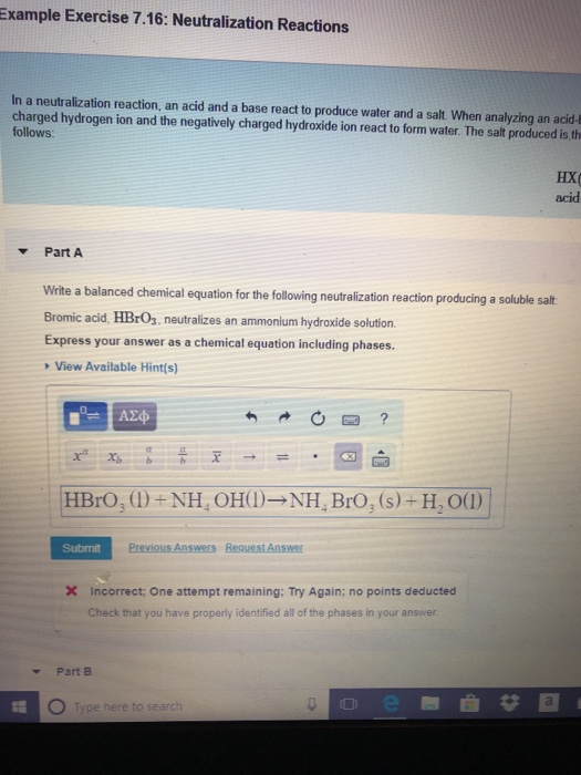 Solved Example Exercise 7.16: Neutralization Reactions In a | Chegg.com