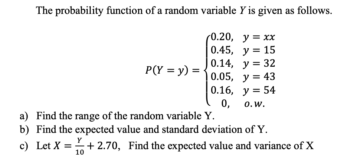 Solved The probability function of a random variable Y is | Chegg.com