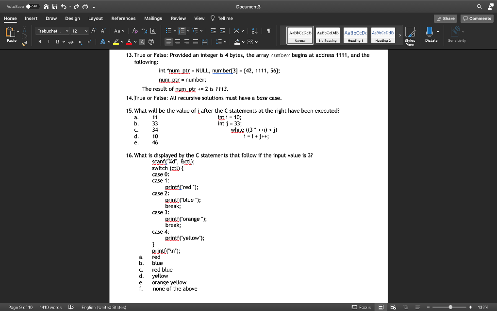 Solved AutoSave OFF A v Document3 a Home Insert Draw Design | Chegg.com