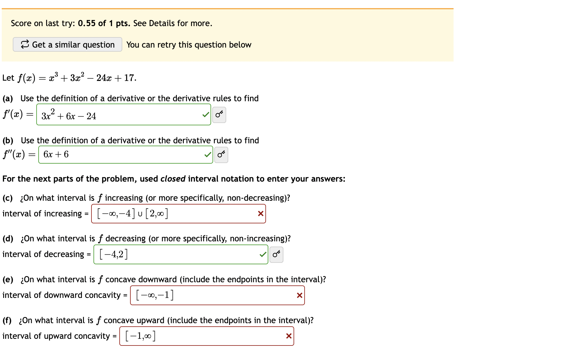 Solved Score on last try: \\( \\mathbf{0 . 5 5} \\) of \\( | Chegg.com