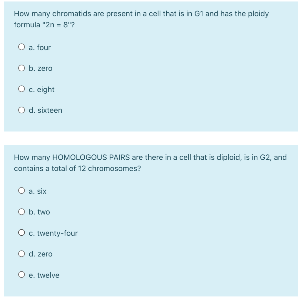 Solved How many chromatids are present in a cell that is in | Chegg.com