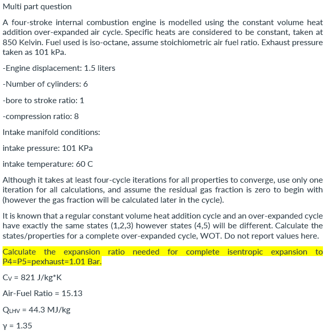 Solved Multi part question A four-stroke internal combustion | Chegg.com