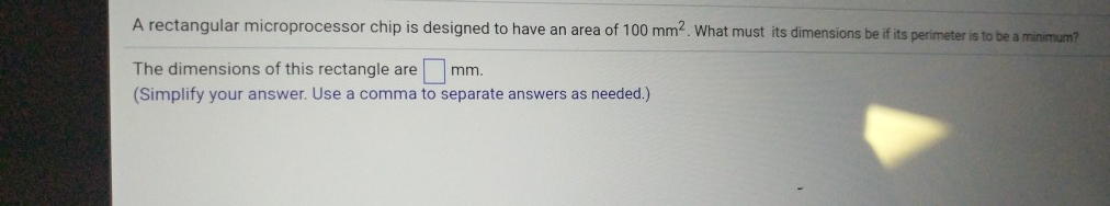 Solved A rectangular microprocessor chip is designed to have | Chegg.com