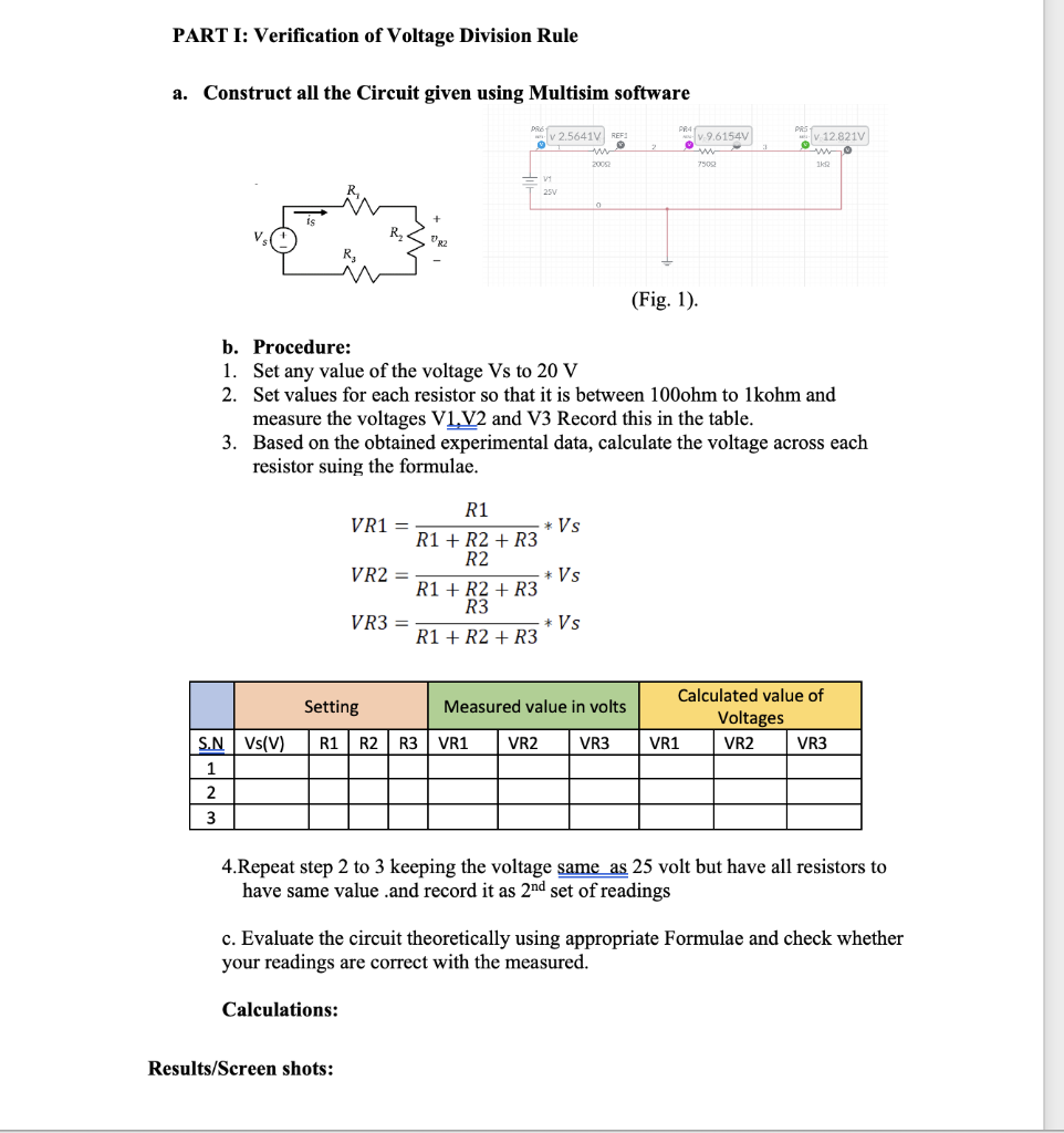 Solved PARTI: Verification of Voltage Division Rule a. | Chegg.com