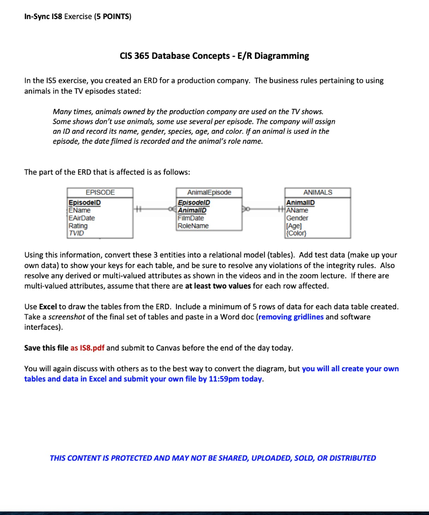 Solved In-Sync IS8 Exercise (5 POINTS) CIS 365 Database | Chegg.com