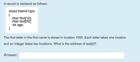 Solved A record is declared as follows: struct NameType char | Chegg.com