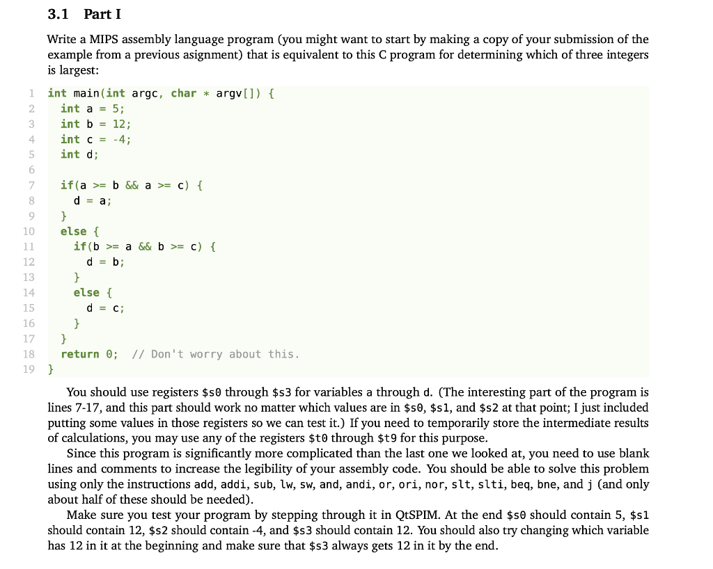Solved 3.1 Part I Write a MIPS assembly language program | Chegg.com