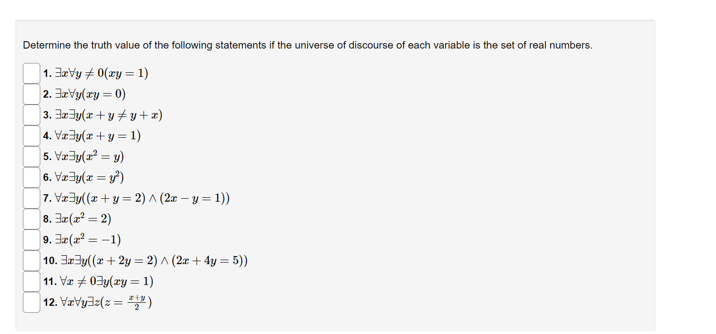 Solved Determine the truth value of the following statements | Chegg.com
