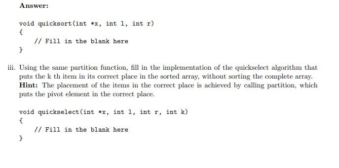 Solved Q2 (20 points) Sorting i. Fill in the following | Chegg.com