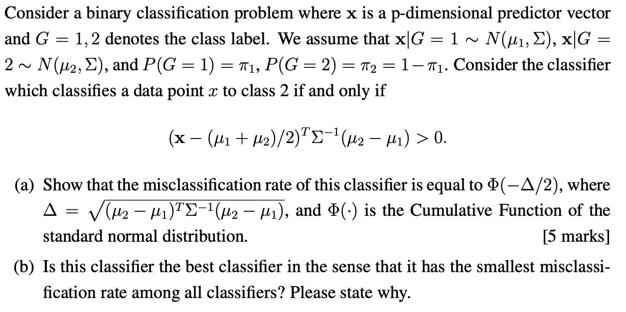 Consider a binary classification problem where x is a | Chegg.com