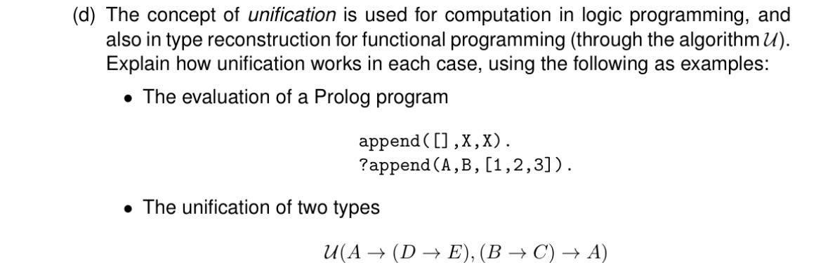 Solved (d) The concept of unification is used for | Chegg.com