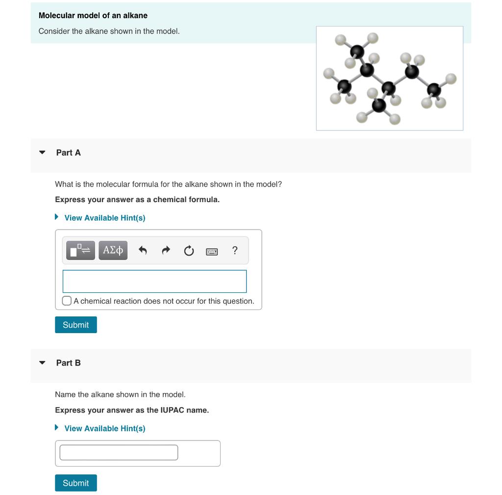 Solved Molecular model of an alkane Consider the alkane | Chegg.com