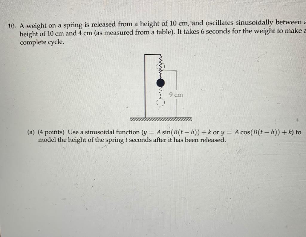 Solved 10. A weight on a spring is released from a height of | Chegg.com