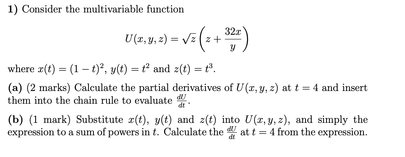 Solved 1) Consider the multivariable function 32x U (2, y, | Chegg.com