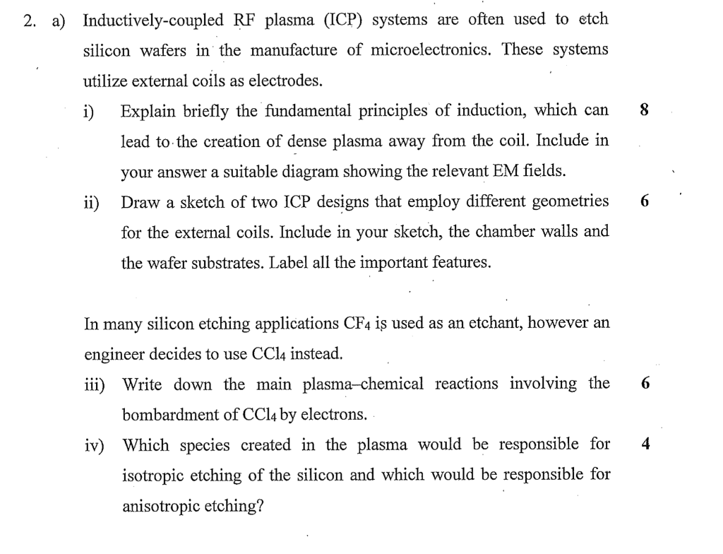Solved 8 2. a) Inductively-coupled RF plasma (ICP) systems | Chegg.com
