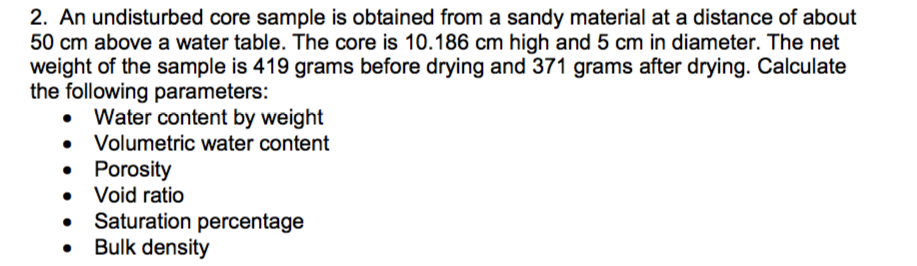 2. An undisturbed core sample is obtained from a | Chegg.com