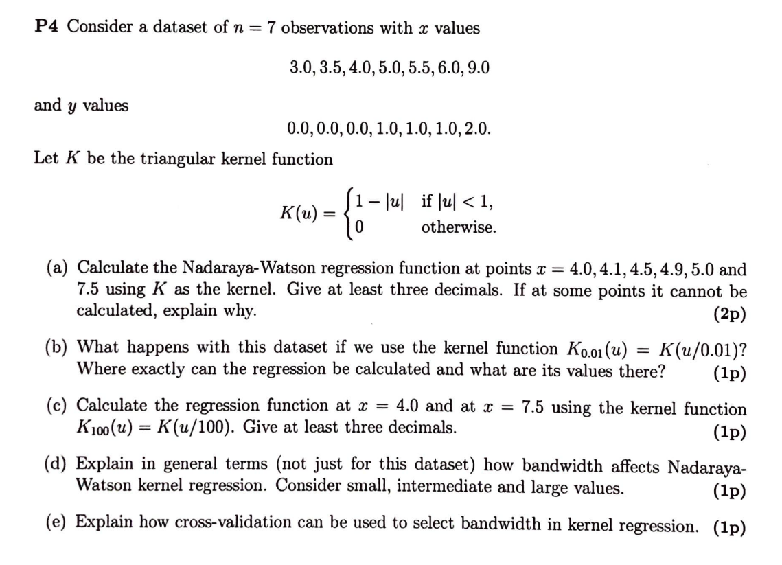 Solved P4 Consider a dataset of n=7 observations with x | Chegg.com