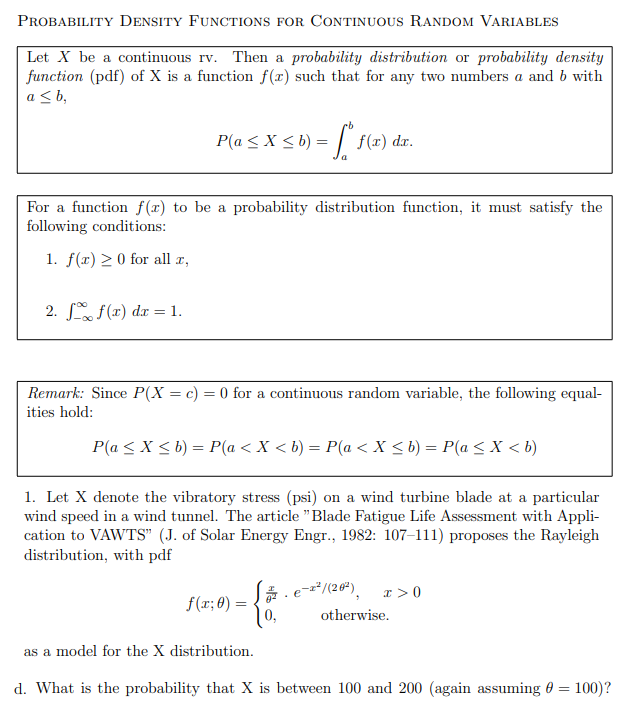 Solved Probability Density Fundtions for Continuous Random | Chegg.com