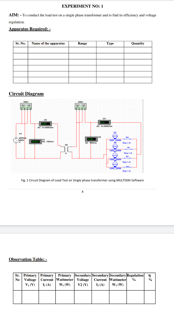 Solved EXPERIMENT NO: 1 AIM: To conduct the load test on a | Chegg.com