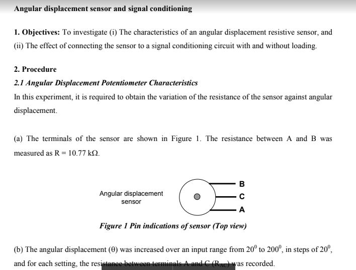 Angular displacement sensor and signal conditioning | Chegg.com