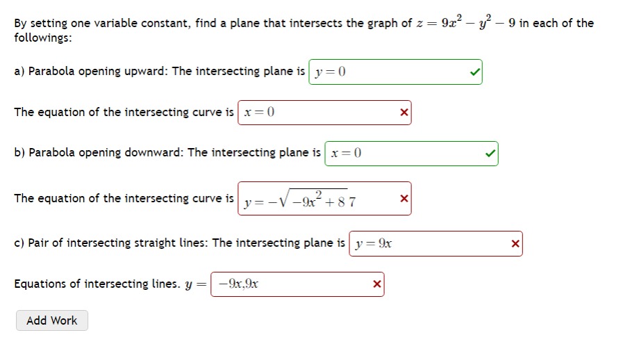 Solved By setting one variable constant, find a plane that | Chegg.com