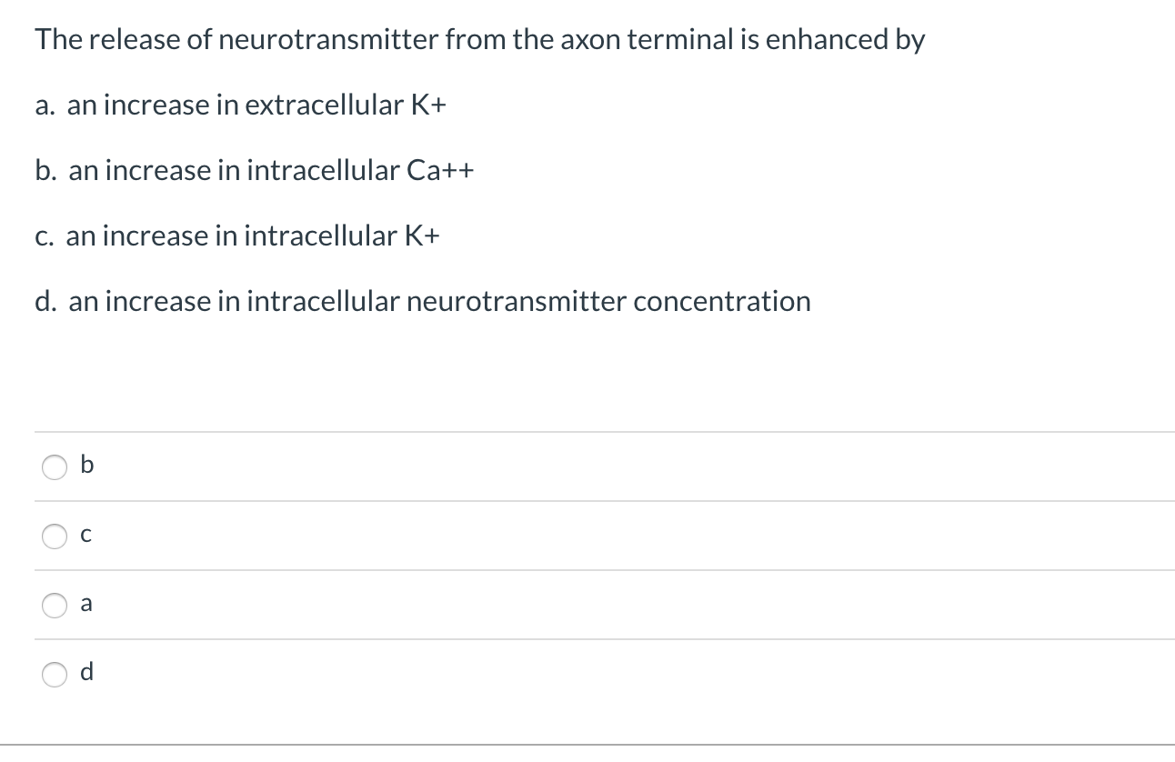 Solved The release of neurotransmitter from the axon | Chegg.com