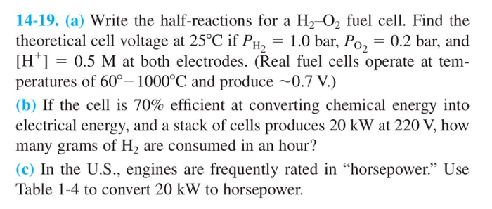 Solved 14-19. (a) Write the half-reactions for a H2O2 fuel | Chegg.com