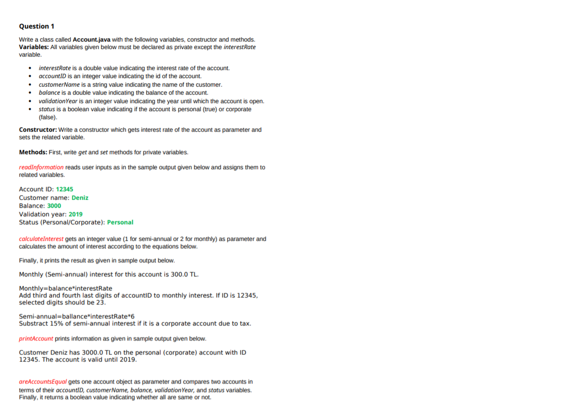 Solved Question 1 Write a class called Account.java with the | Chegg.com