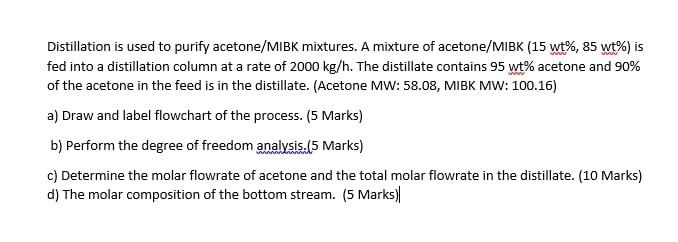 Solved Distillation is used to purify acetone/MIBK mixtures. | Chegg.com