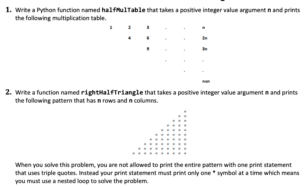 Solved 1. Write a Python function named halfMulTable that | Chegg.com
