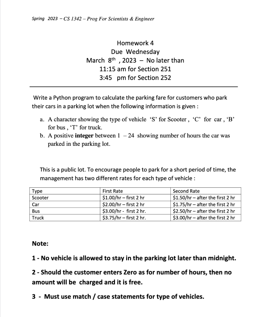 Solved Write a Python program to calculate the parking fare | Chegg.com
