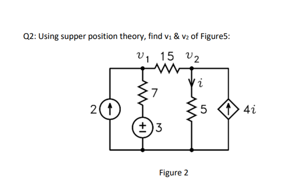 Solved Q2: Using supper position theory, find V1 & V2 of | Chegg.com