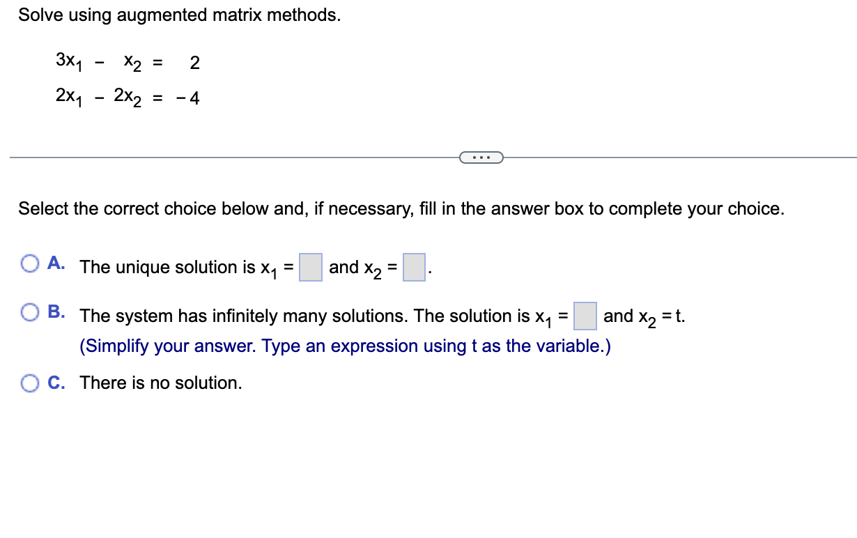 Solved Solve using augmented matrix methods. | Chegg.com