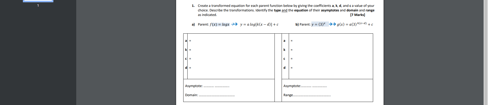 Solved 1. Create a transformed equation for each parent | Chegg.com