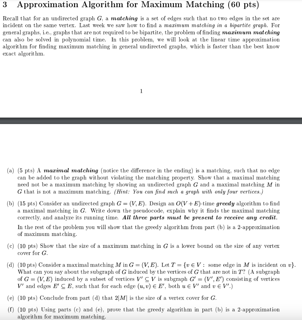 Solved Recall that for an undirected graph G, a matching is | Chegg.com