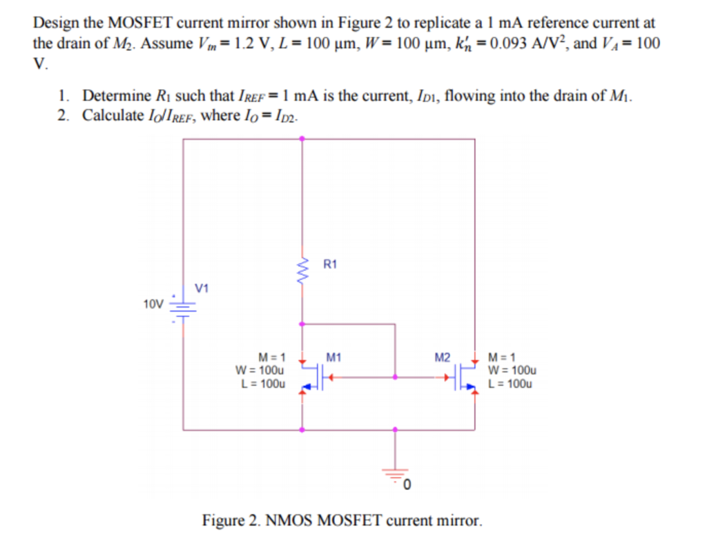 Solved Design the MOSFET current mirror shown in Figure 2 to | Chegg.com