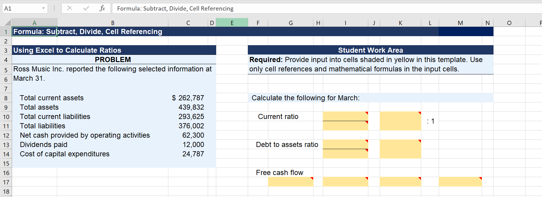 Solved A1 for Formula: Subtract, Divide, Cell Referencing B | Chegg.com