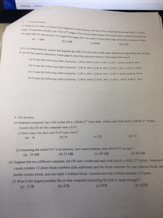 Solved dvesig Business Virtual Memory to Suppose you had a | Chegg.com
