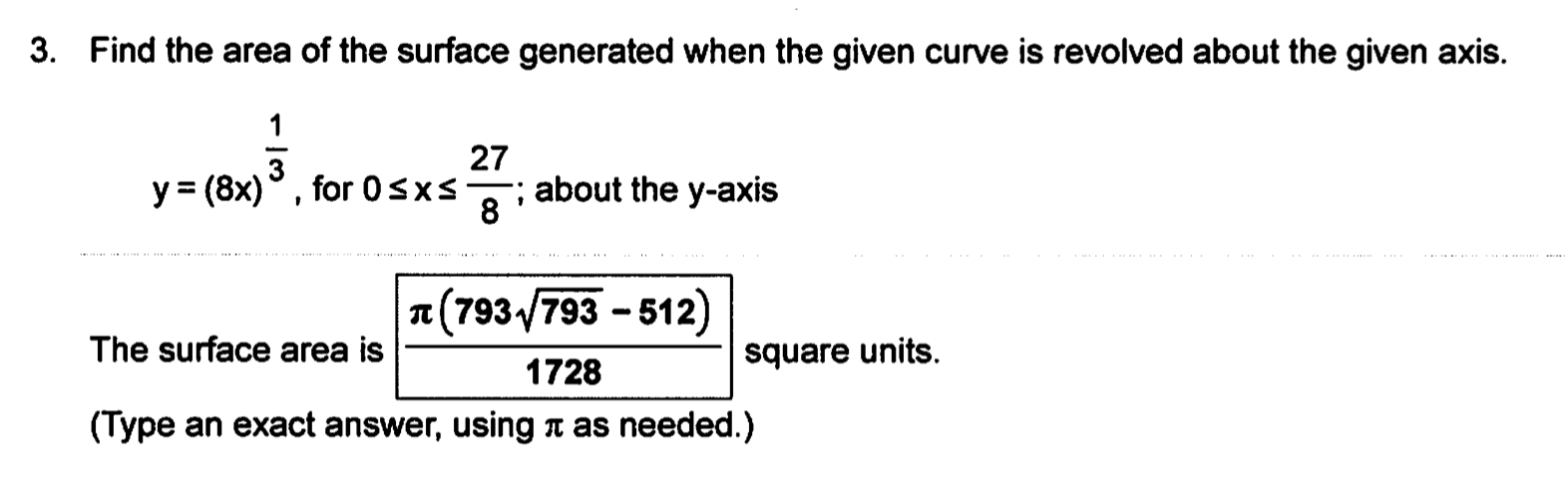 Solved 3. Find the area of the surface generated when the | Chegg.com