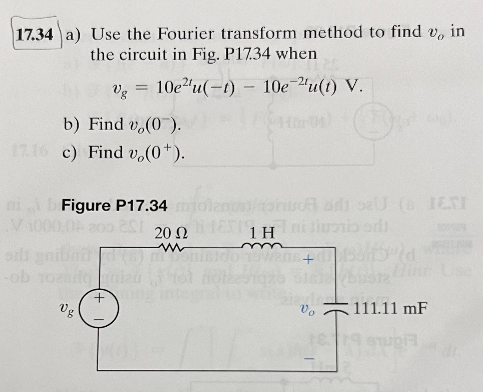 Solved a) Use the Fourier transform method to find vo in the | Chegg.com