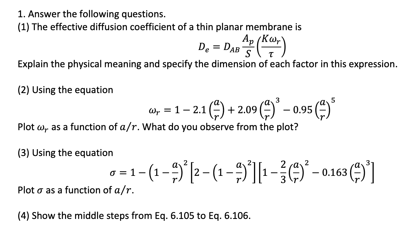 Solved 1. Answer the following questions. (1) The effective | Chegg.com
