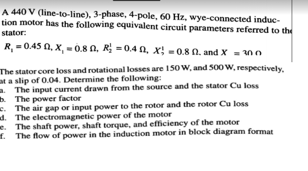 Solved A 440 V (line-to-line), 3-phase, 4-pole, 60 Hz, | Chegg.com