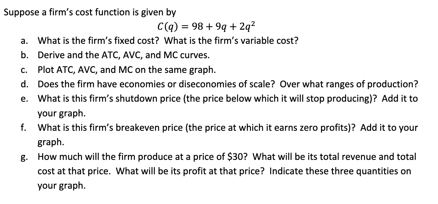 Solved Suppose a firm's cost function is given by | Chegg.com