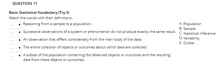 Solved QUESTION 11 Basic Statistical Vocabulary (Try 2) | Chegg.com