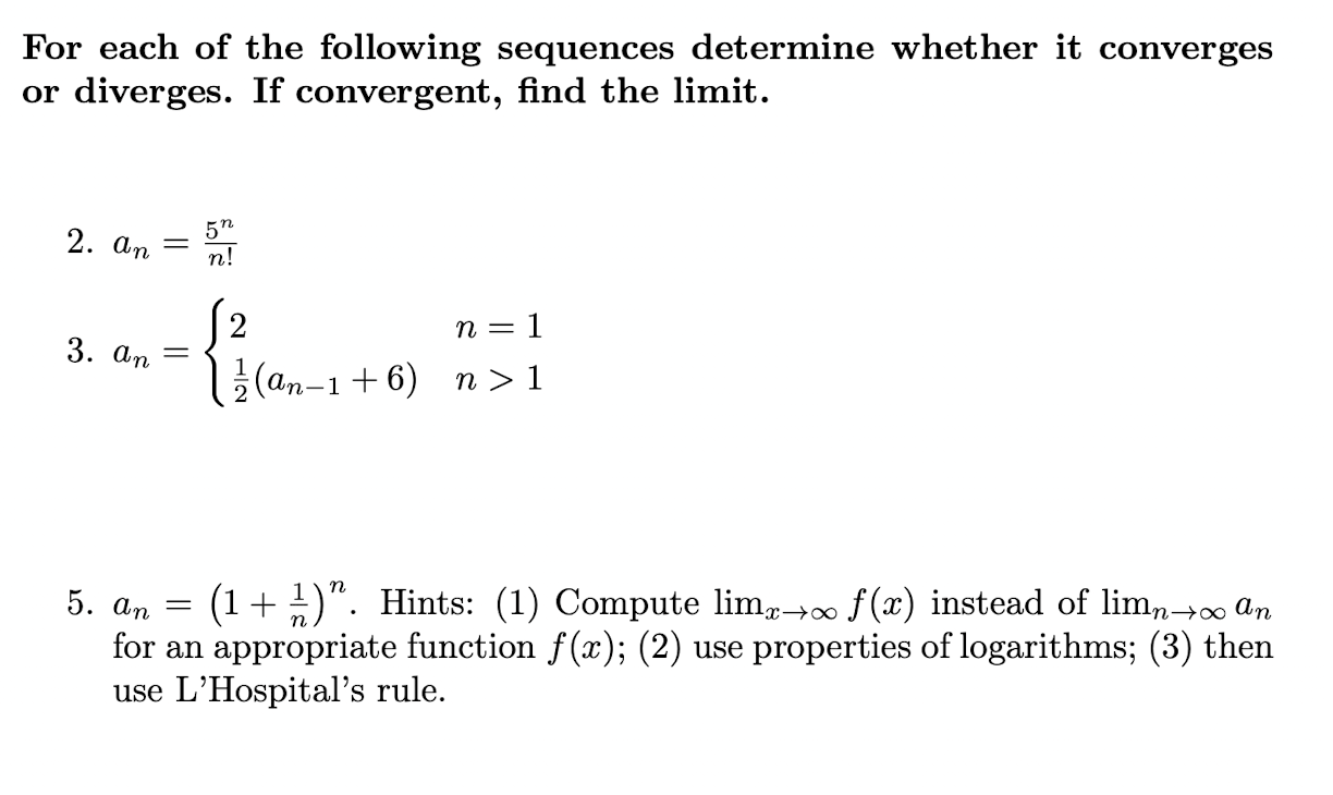 Solved For each of the following sequences determine whether | Chegg.com