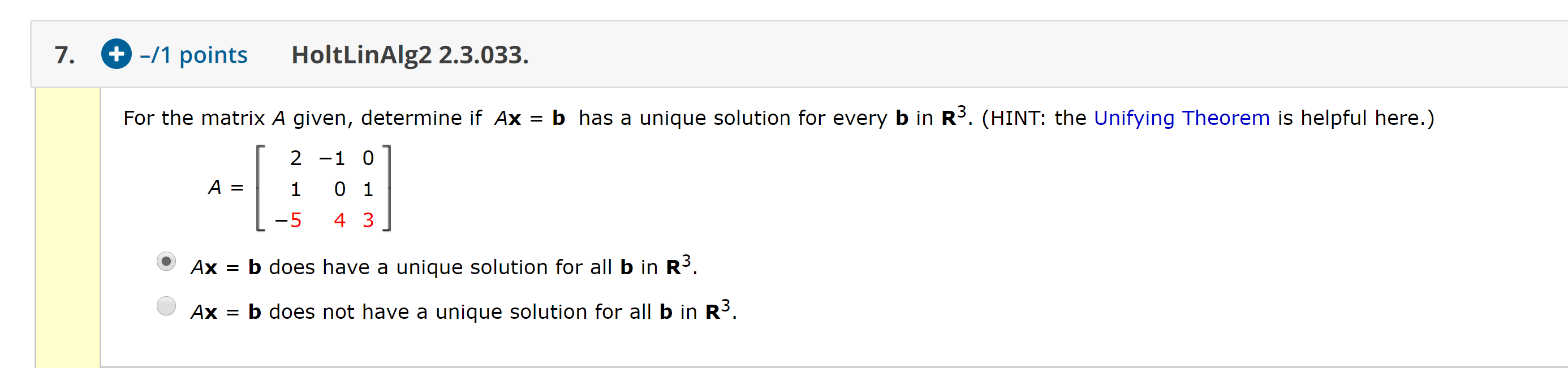 Solved 7. 0 -11 points HolthinAlg2 2.3.033. For the matrix A | Chegg.com