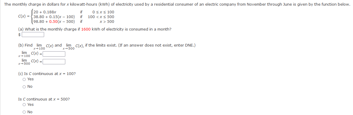 Solved e monthly charge in dollars for x kilowatt-hours | Chegg.com