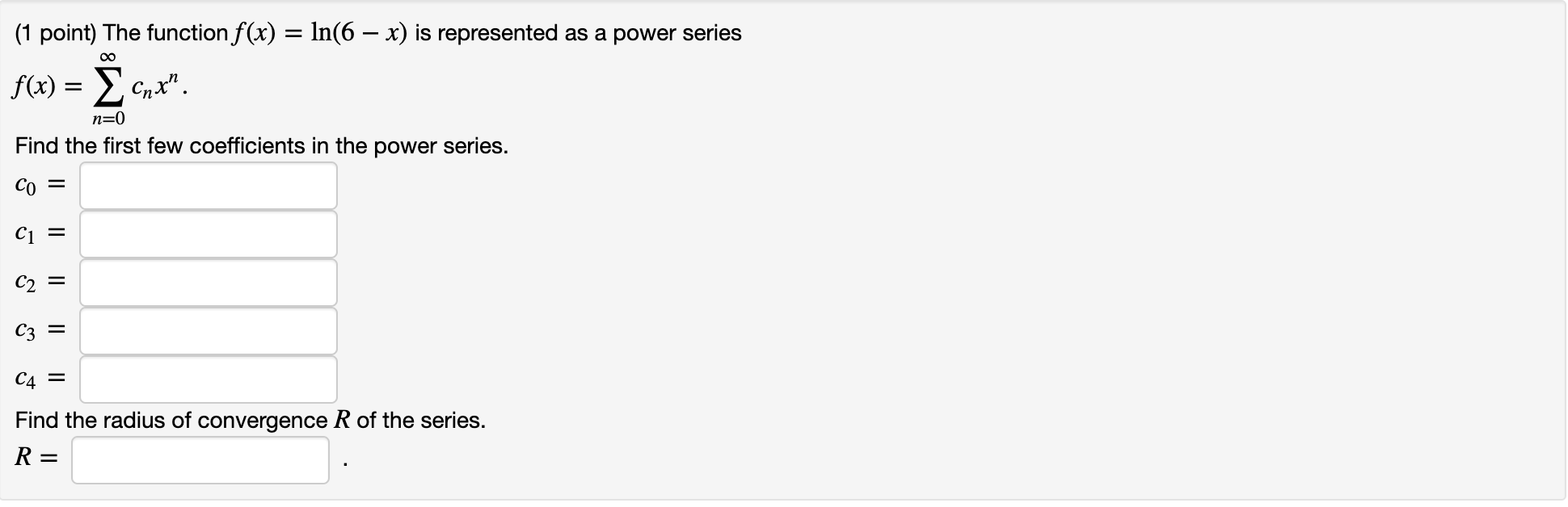 Solved (1 point) The function f(x) = ln(6 – x) is | Chegg.com