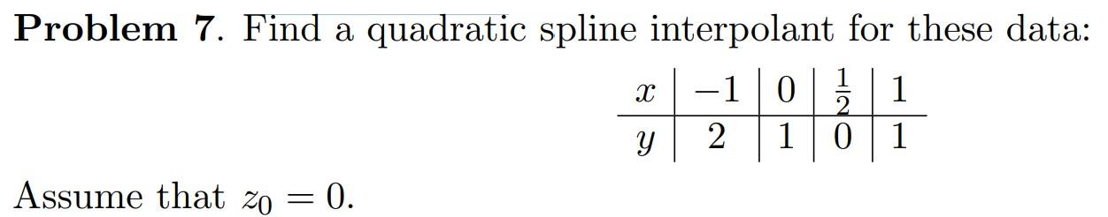 Solved Problem 7. Find a quadratic spline interpolant for | Chegg.com
