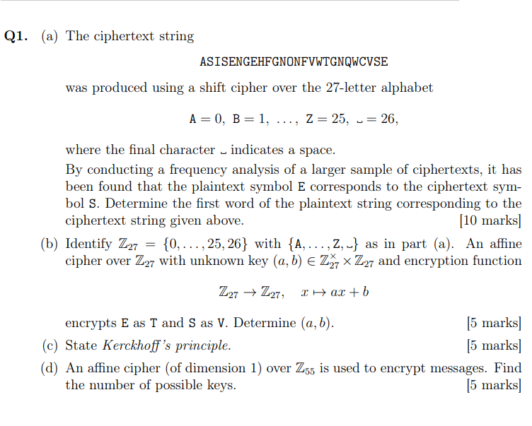 Solved (a) The ciphertext string ASISENGEHFGNONFVWTGNQWCVSE | Chegg.com